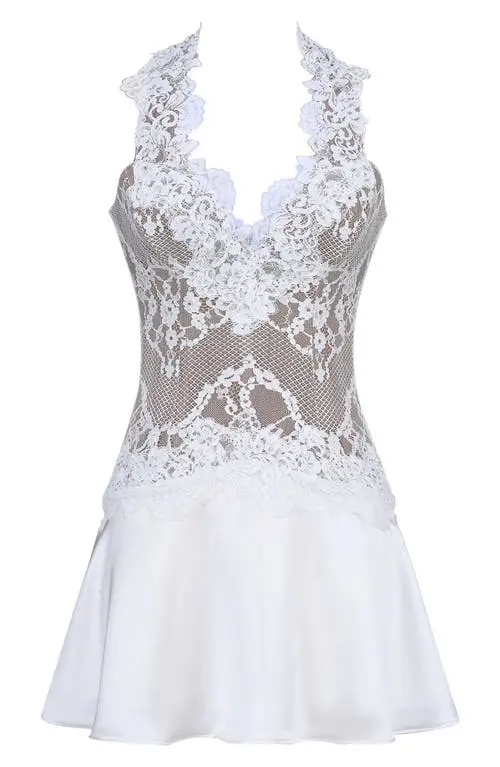 House Of Cb Nyra Lace & Satin Halter Mini Dress