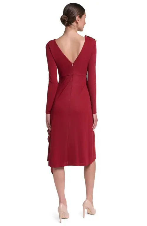 Halston Long Sleeve Draped Jersey Dress With Hardware