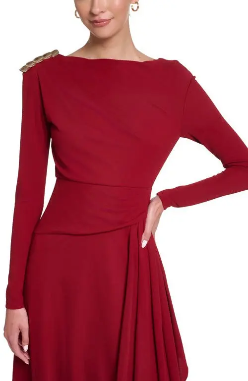 Halston Long Sleeve Draped Jersey Dress With Hardware