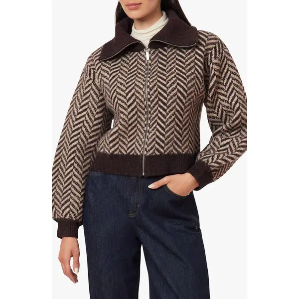 Habitual Herringbone Zip-front Cardigan