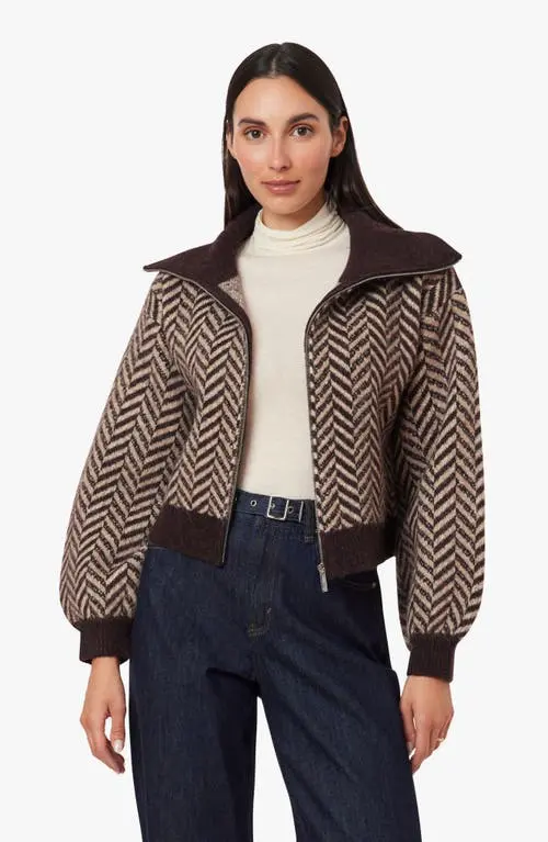 Habitual Herringbone Zip-front Cardigan
