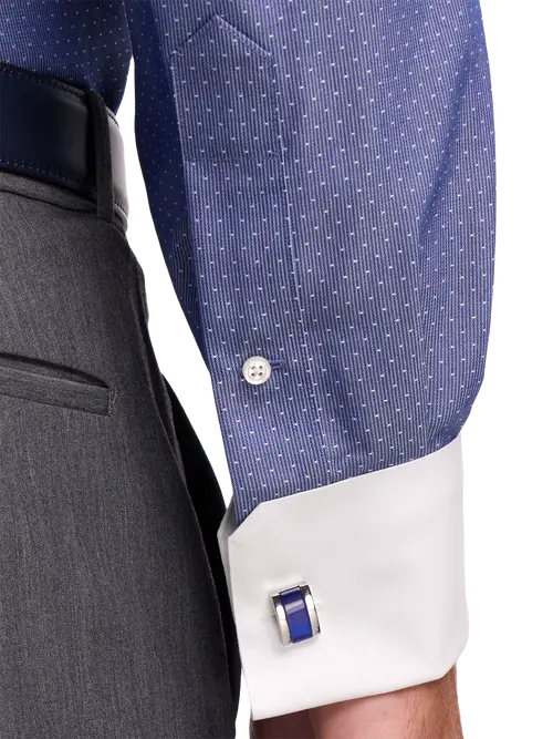 PAUL FREDRICK Cotton Spread Collar Dobby Tailored Contrast Trim French Cuff Long Sleeve