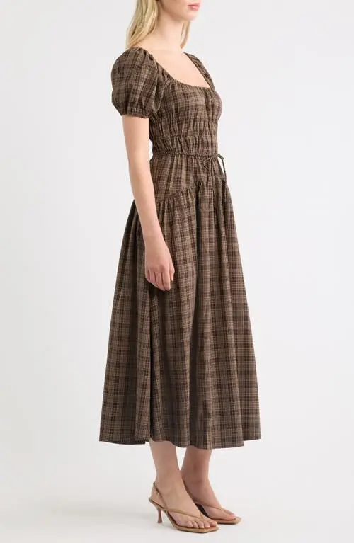 Moon River Sweetheart Neck Puff Sleeve Midi Dress