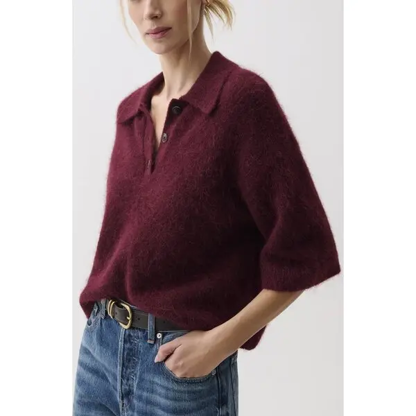 PISTOLA Nadya Alpaca-blend Short Sleeve Polo Sweater - Cherry Wine