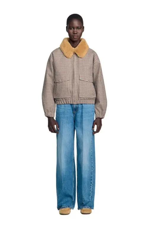 Sandro Faux Fur-lined Checked Coat