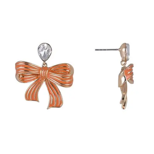 HALLMARK Enamel Bow And Crystal Drop Earrings