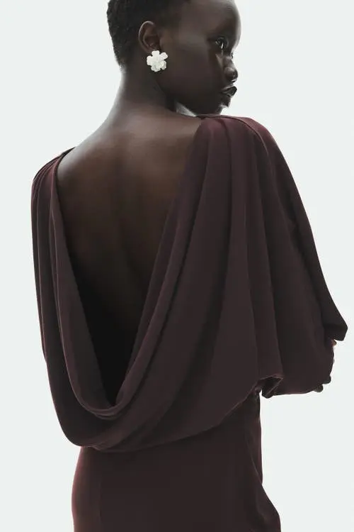 H&M Cowl-back Jersey Maxi Dress - Dark Brown