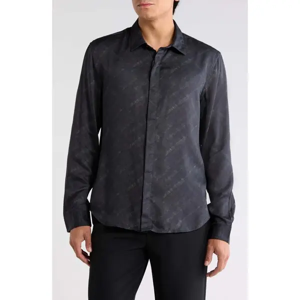 John Varvatos Rodney Print Long Sleeve Hidden Placket Shirt - Moss