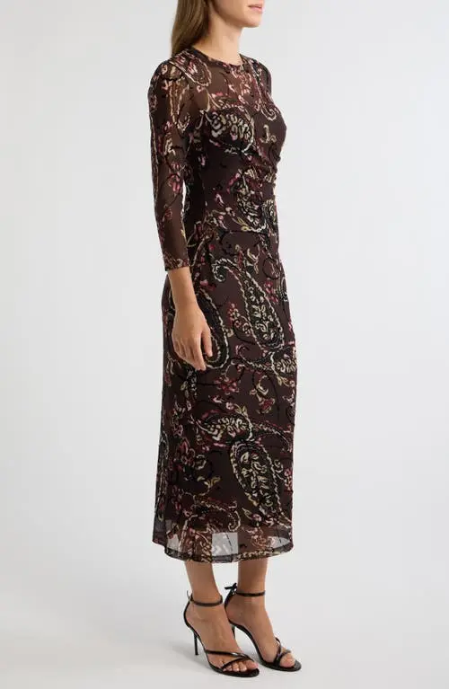 Anne Klein Flocked Mesh Midi Dress