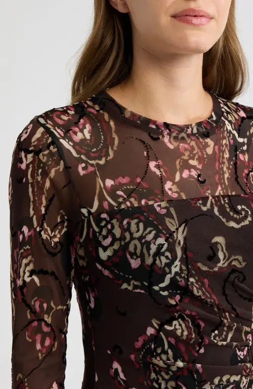 Anne Klein Flocked Mesh Midi Dress