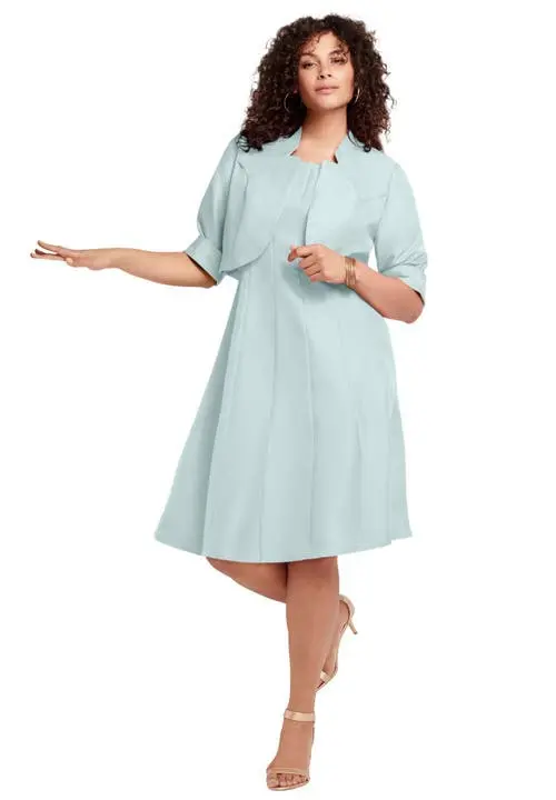 Roaman's Elbow Sleeve Fit And Flare Dress With Bolero Jacket 2-piece Suit - Cloud Blue
