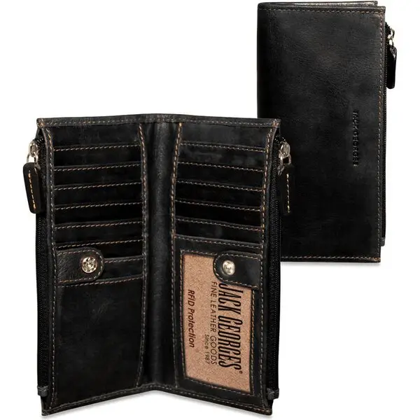 JACK GEORGES Voyager Slim Zippered Wallet - Black