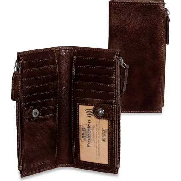JACK GEORGES Voyager Slim Zippered Wallet - Brown