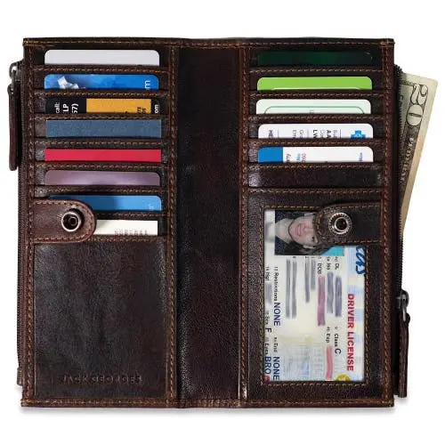 JACK GEORGES Voyager Slim Zippered Wallet - Brown