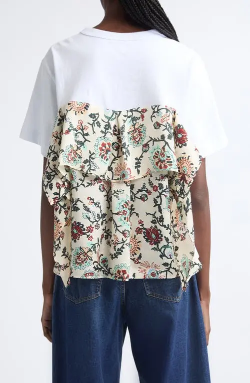 Sacai Floral Print Mixed Media T-shirt