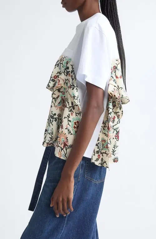 Sacai Floral Print Mixed Media T-shirt