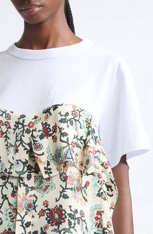 Sacai Floral Print Mixed Media T-shirt