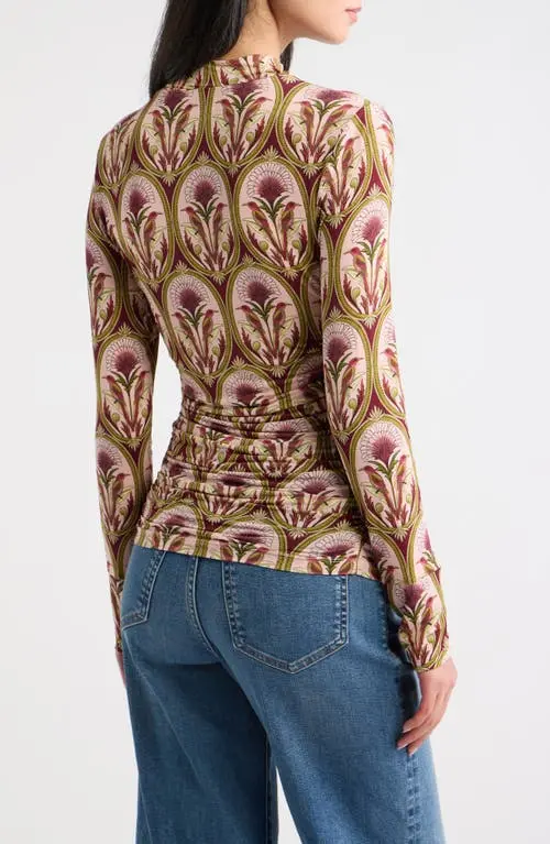 Farm Rio Garden Medal Mock Neck Top - Pink Multicolor