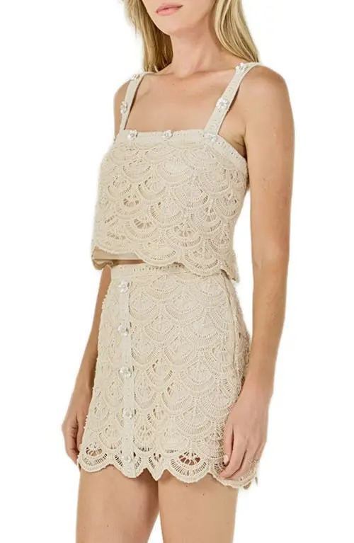 Endless Rose Embellished Crop Cotton Blend Lace Camisole Top