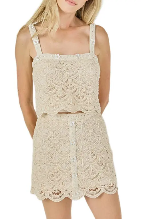 Endless Rose Embellished Crop Cotton Blend Lace Camisole Top