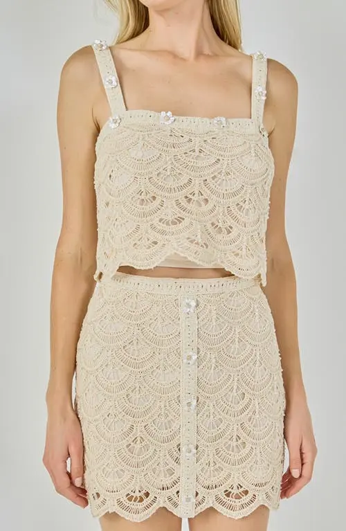 Endless Rose Embellished Crop Cotton Blend Lace Camisole Top