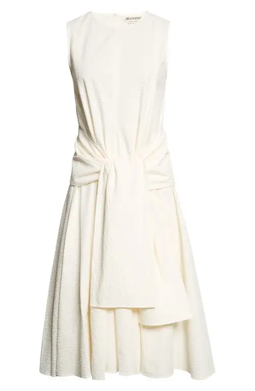 JW Anderson Cloque Cotton Seersucker Fit & Flare Dress - Ivory