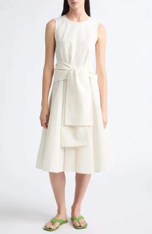 JW Anderson Cloque Cotton Seersucker Fit & Flare Dress - Ivory