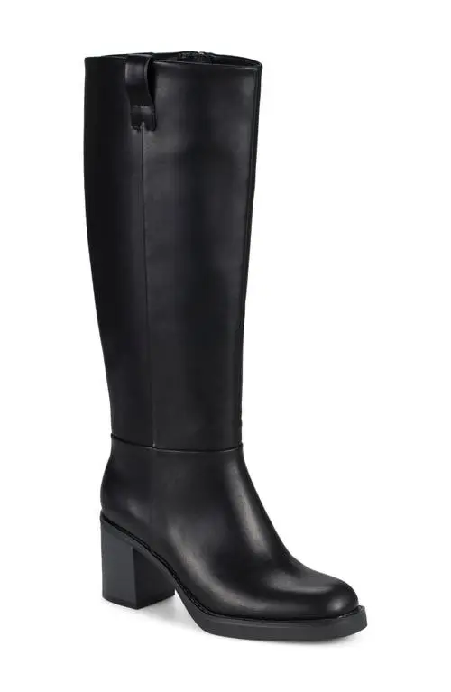 BARETRAPS Gretchen Faux Leather Wide Calf Knee High Boots With Stacked Block Heel - Black