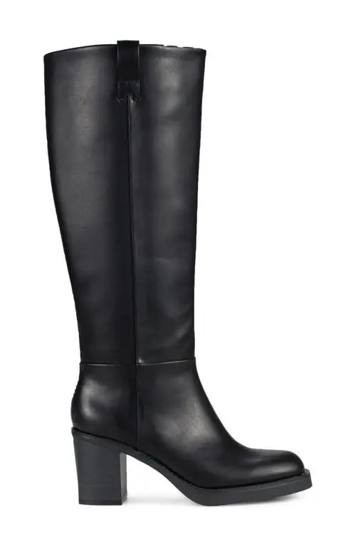 BARETRAPS Gretchen Faux Leather Wide Calf Knee High Boots With Stacked Block Heel - Black