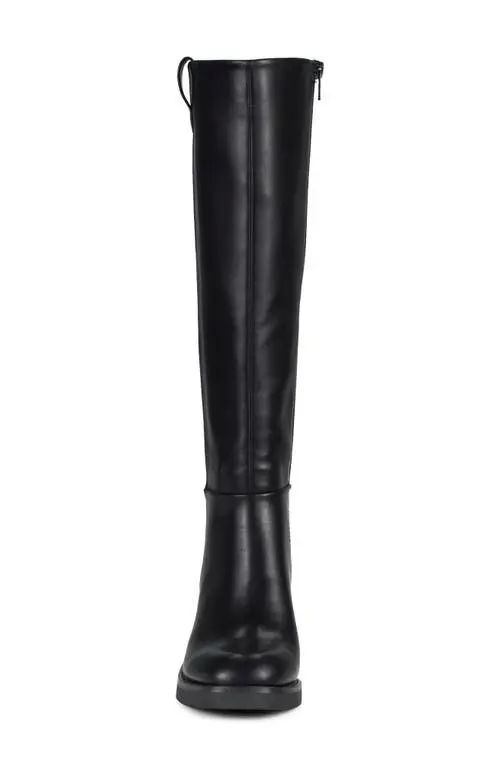 BARETRAPS Gretchen Faux Leather Wide Calf Knee High Boots With Stacked Block Heel - Black
