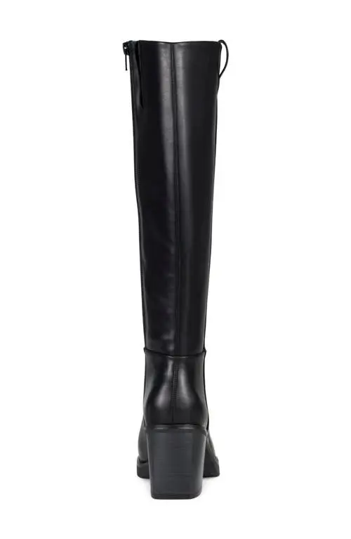 BARETRAPS Gretchen Faux Leather Wide Calf Knee High Boots With Stacked Block Heel - Black