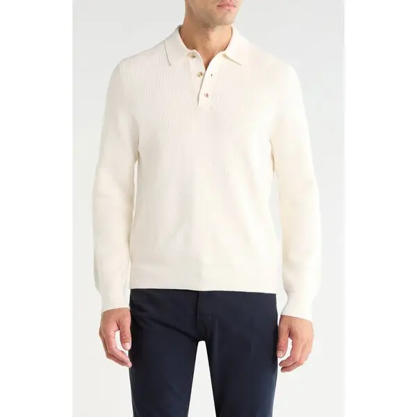 Vince Heirloom Shaker Long Sleeve Polo Sweater - Bone