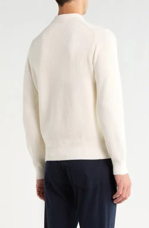 Vince Heirloom Shaker Long Sleeve Polo Sweater - Bone