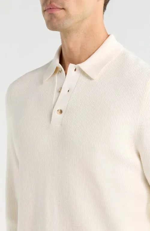 Vince Heirloom Shaker Long Sleeve Polo Sweater - Bone