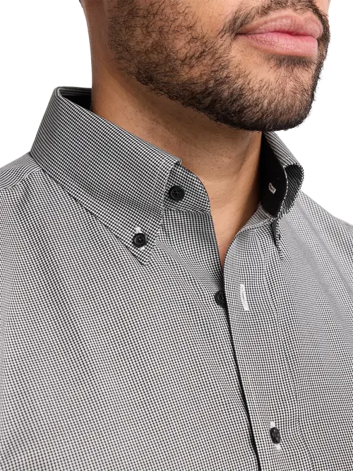 PAUL FREDRICK Cotton Buttondown Collar Twill Slim Contrast Trim Button Cuff Long Sleeve - Black