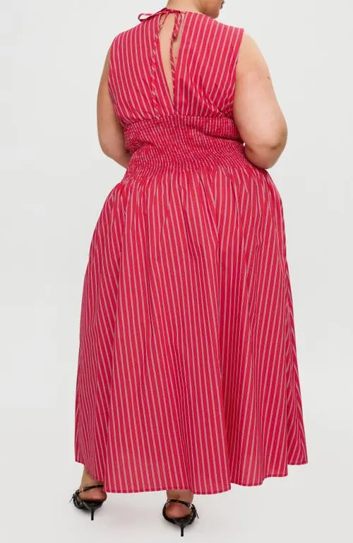 Princess Polly Lilienne Stripe Cotton Blend Poplin Maxi Dress