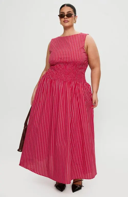 Princess Polly Lilienne Stripe Cotton Blend Poplin Maxi Dress