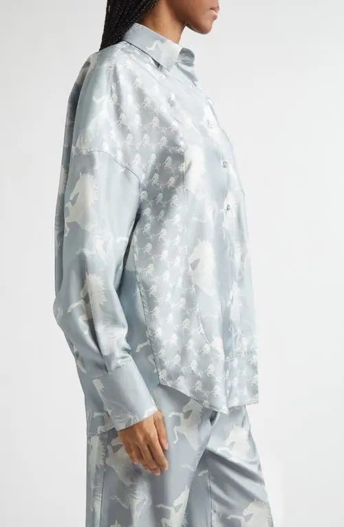 Stella McCartney Horse Print Paneled Silk Button-up Shirt