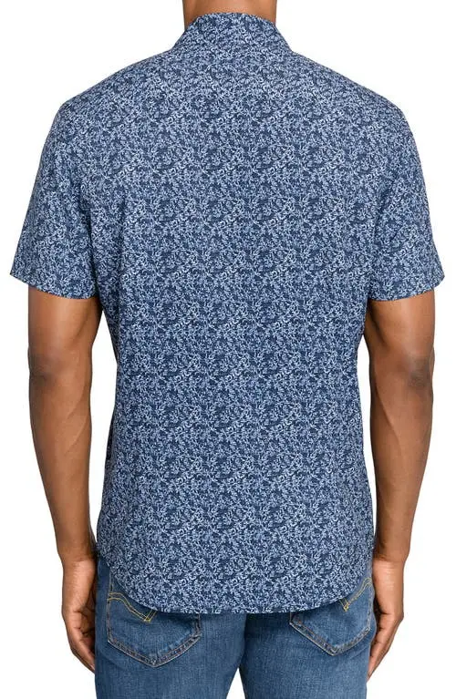 W.R.K Slim Fit Floral Stem Short Sleeve Performance Button-up Shirt
