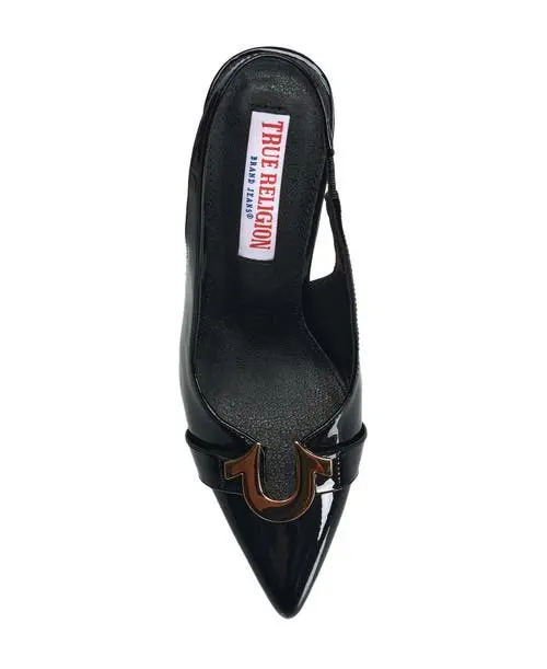 True Religion Slingback Pumps With Metal Horseshoe Hardware - Black