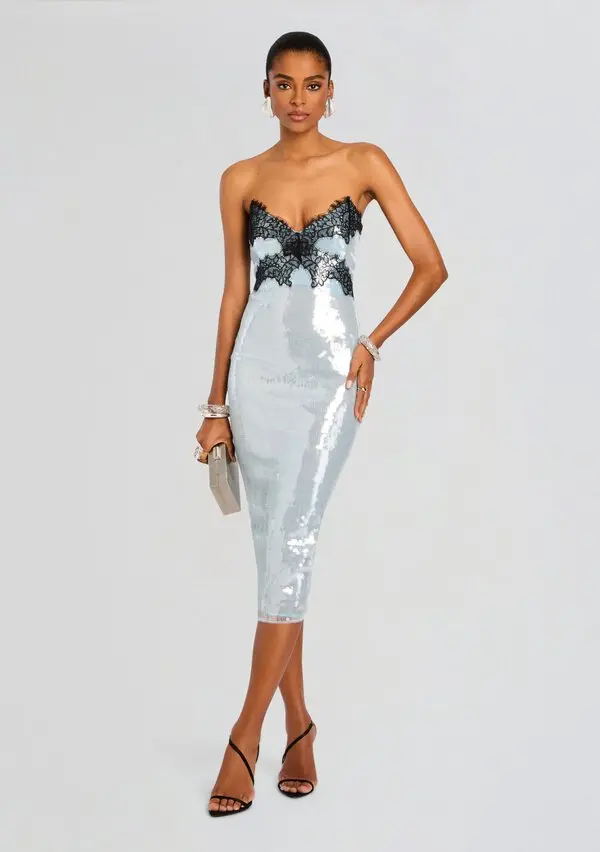 Retrofete Ellen Sequin Lace Midi Dress - Ice Blue