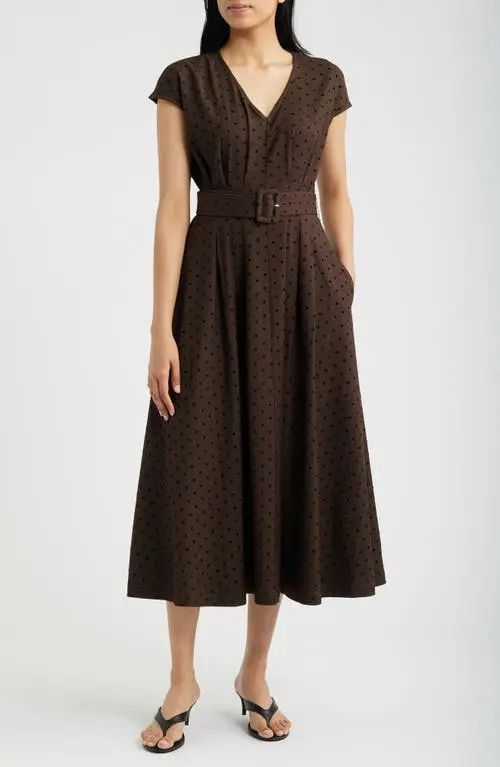 ZOE AND CLAIRE Polka Dot Belted Midi Dress