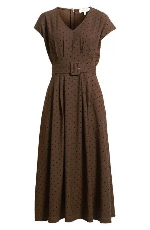 ZOE AND CLAIRE Polka Dot Belted Midi Dress