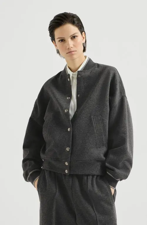 Brunello Cucinelli Techno Cotton And Cashmere Interlock Bomber Jacket - Anthracite