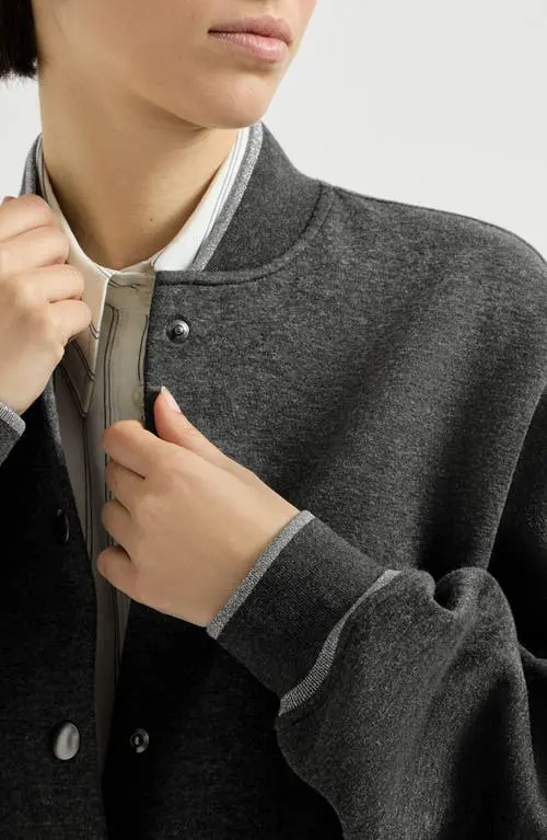 Brunello Cucinelli Techno Cotton And Cashmere Interlock Bomber Jacket - Anthracite
