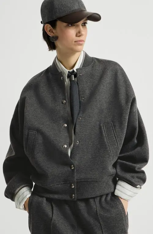 Brunello Cucinelli Techno Cotton And Cashmere Interlock Bomber Jacket - Anthracite