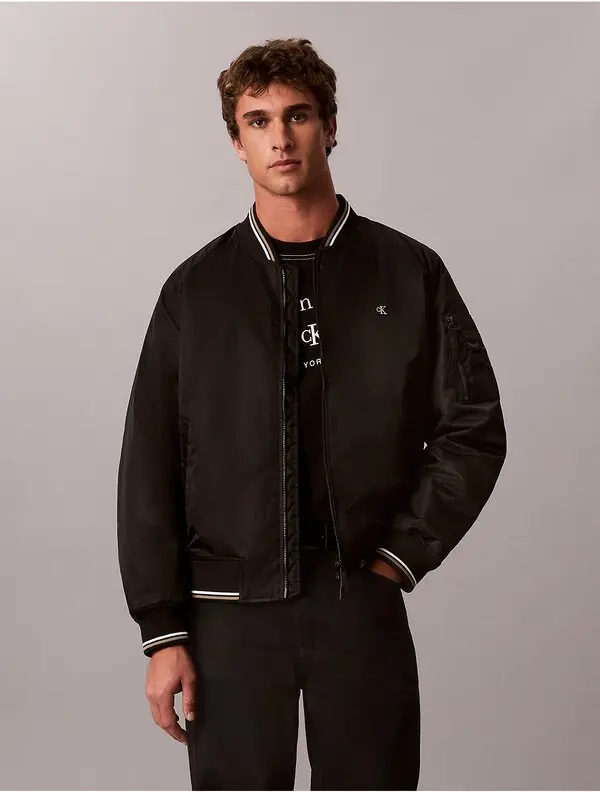 Calvin Klein Nylon Tipped Bomber Jacket - Black