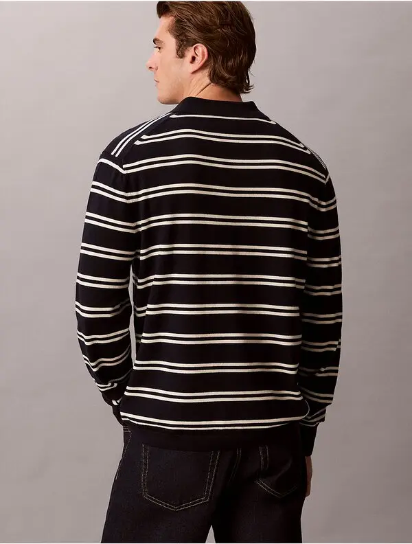 Calvin Klein Merino Stripe Polo Sweater - Dark Sapphire