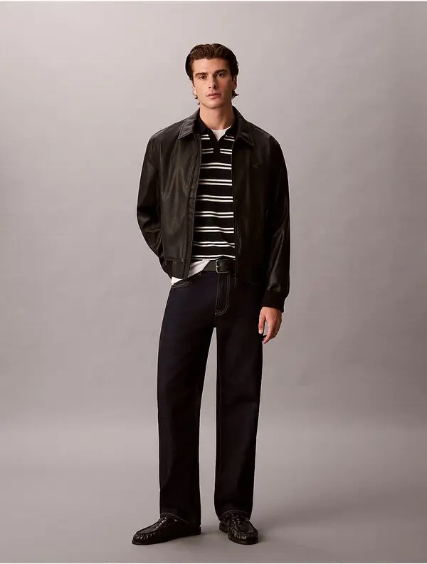 Calvin Klein Merino Stripe Polo Sweater - Dark Sapphire