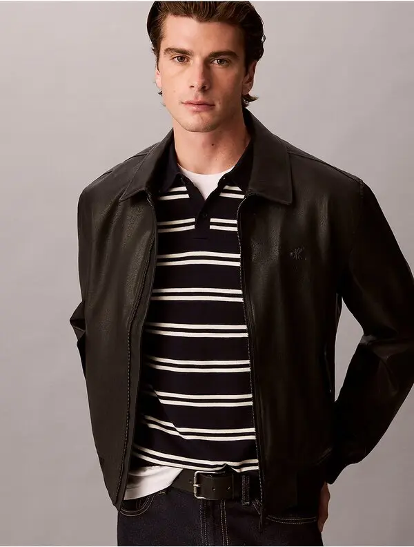 Calvin Klein Merino Stripe Polo Sweater - Dark Sapphire